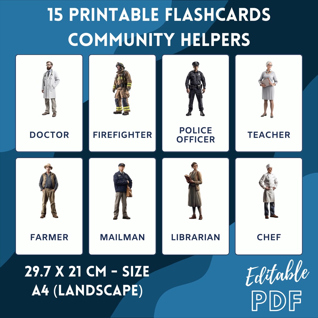 Community Helpers 15 Editable Flashcards Pre School Educational ...