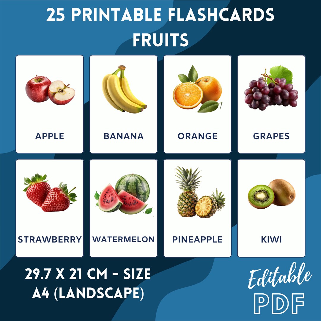 Fruits 25 Editable Flashcards Pre School Educational Flashcards PDF ...