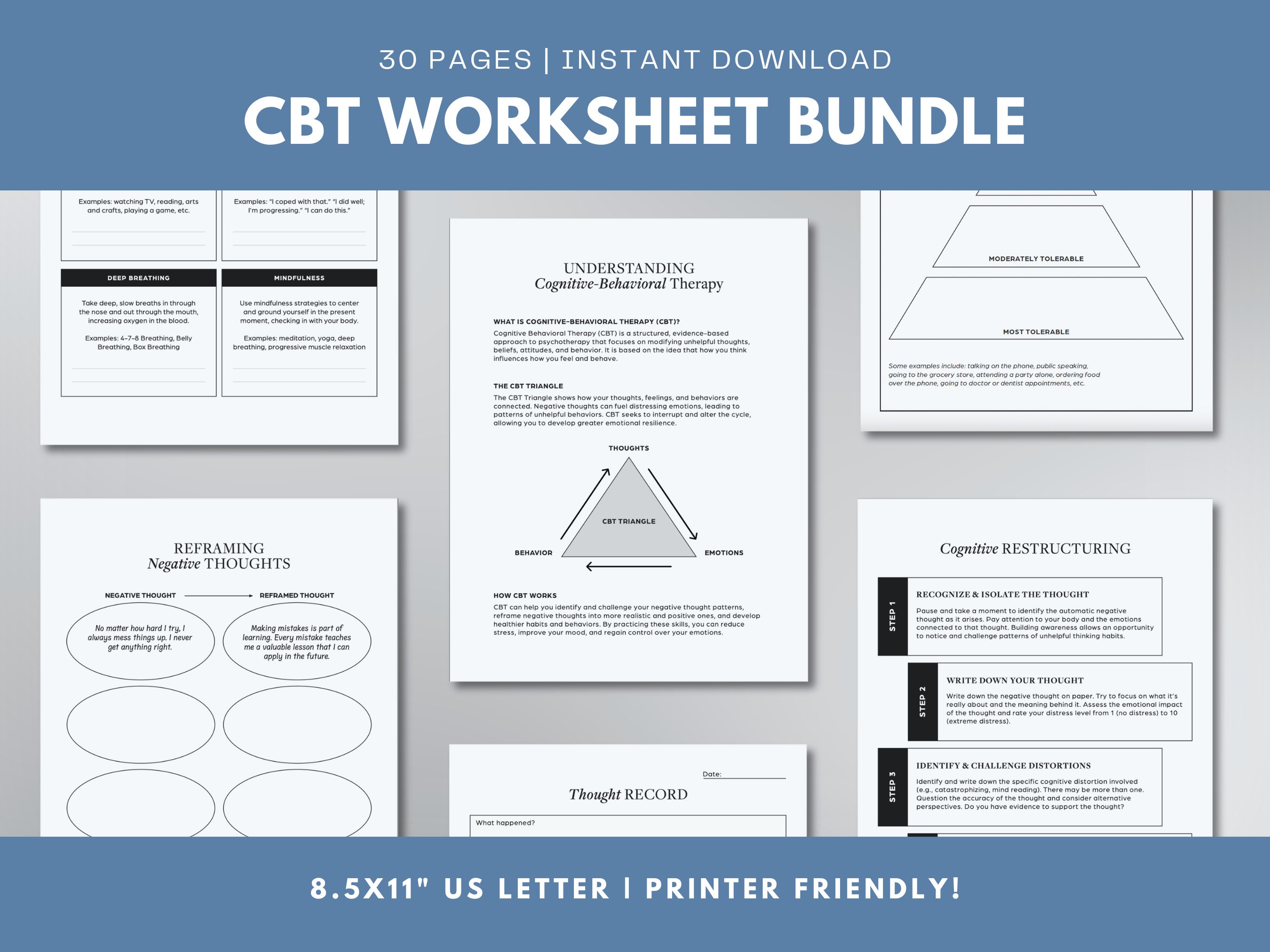 CBT Worksheet Bundle, Worksheets Bundle for Therapists, CBT Therapy ...