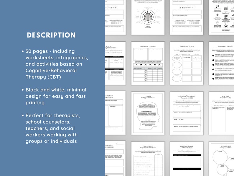 CBT Worksheet Bundle, Worksheets Bundle for Therapists, CBT Therapy ...