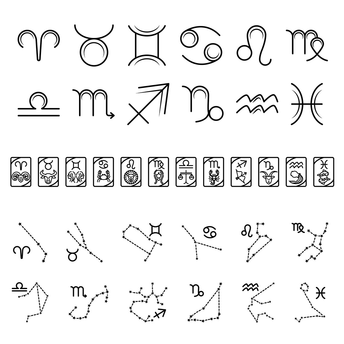 Zodiac Sign Icons - SVG File for Cricut – PDF File for Print - Symbol ...