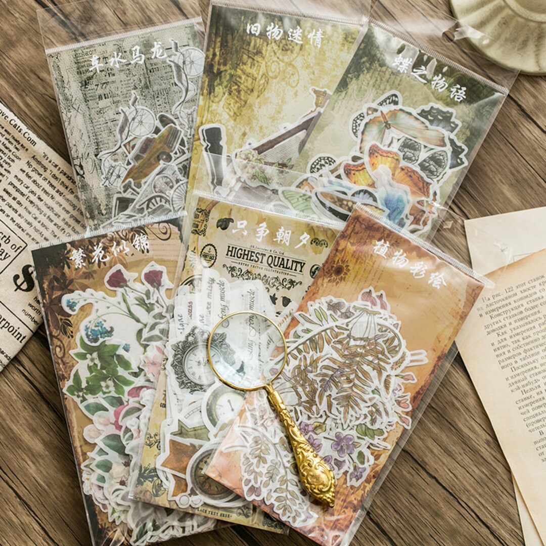 Vintage Retro Sticker Flake Sticker Pack for Junk Journals, Bullet ...