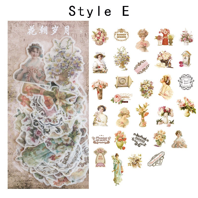 Vintage Retro Sticker Flake Sticker Pack for Junk Journals, Bullet ...