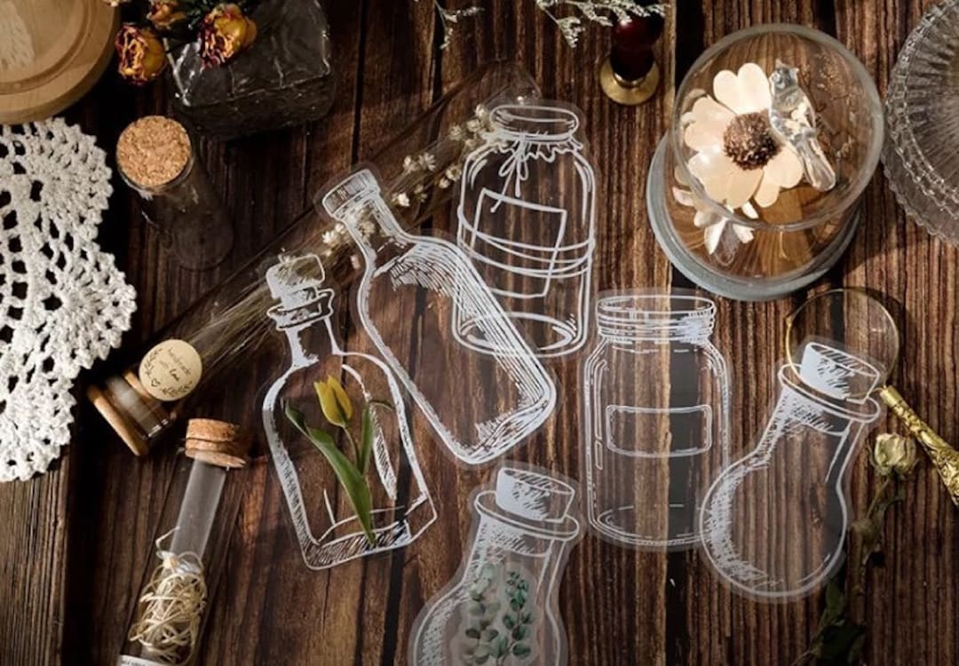 Clear Glass Jars or Bottles Sticker Pack for Junk Journals, Bullet ...