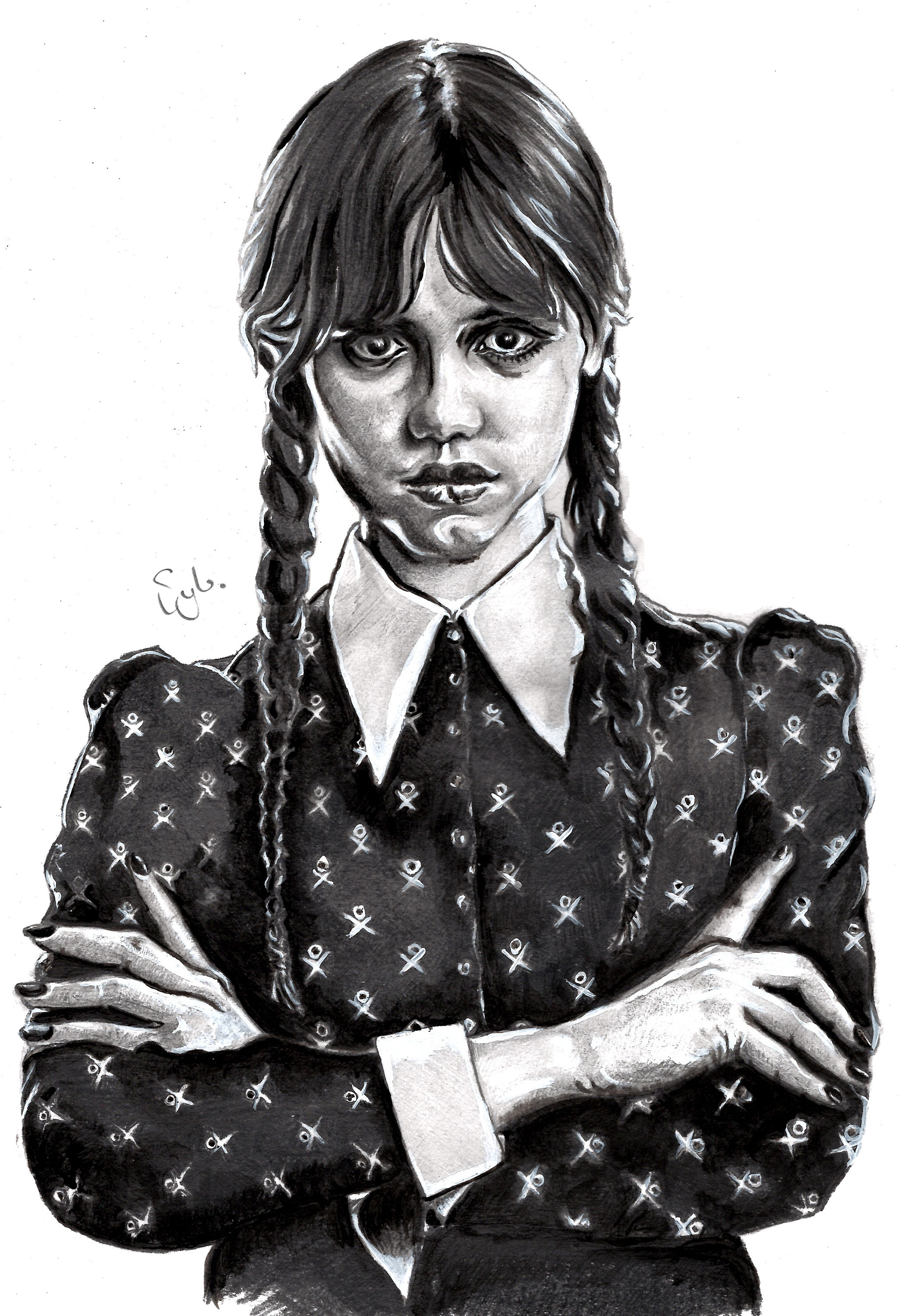 Jenna Ortega Wednesday Addams Hand Drawn Art Print - Etsy