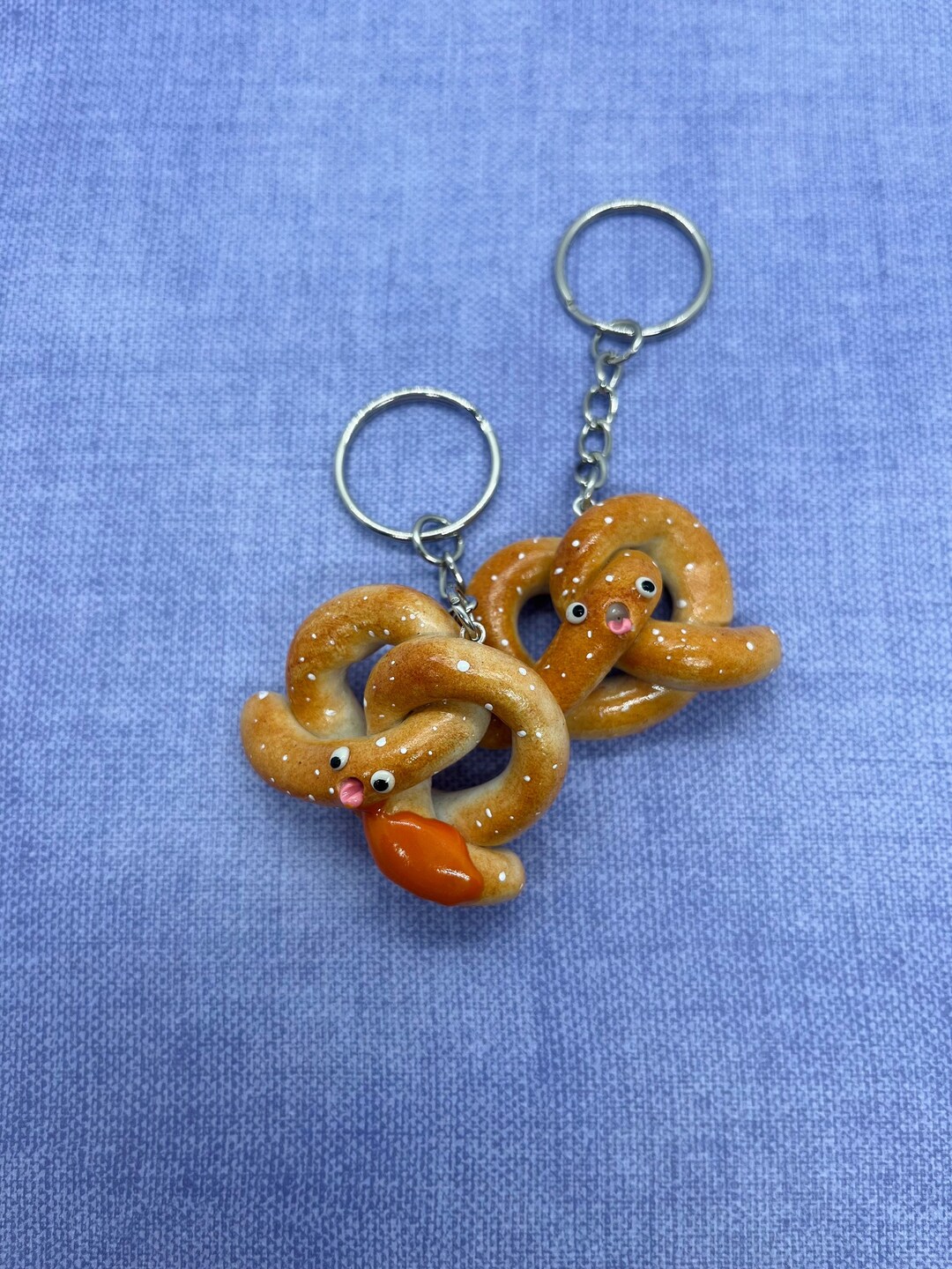 Cute Pretzel Keychain | Kawaii Keychain, Clay Food Keychain, Funny Face ...