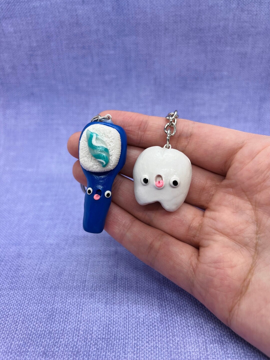 Cute Tooth and Toothbrush Keychain | Kawaii, Funny Face Food Keychain ...