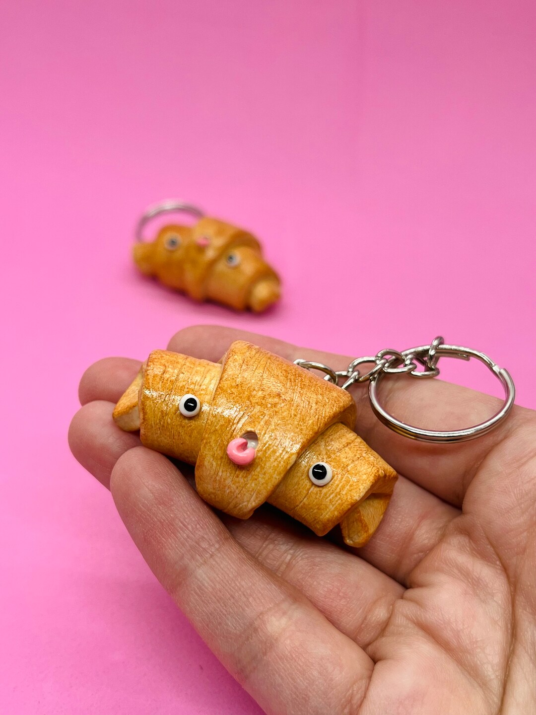 Large Cute Croissant Keychain Kawaii Keychain, Clay Food Keychain ...