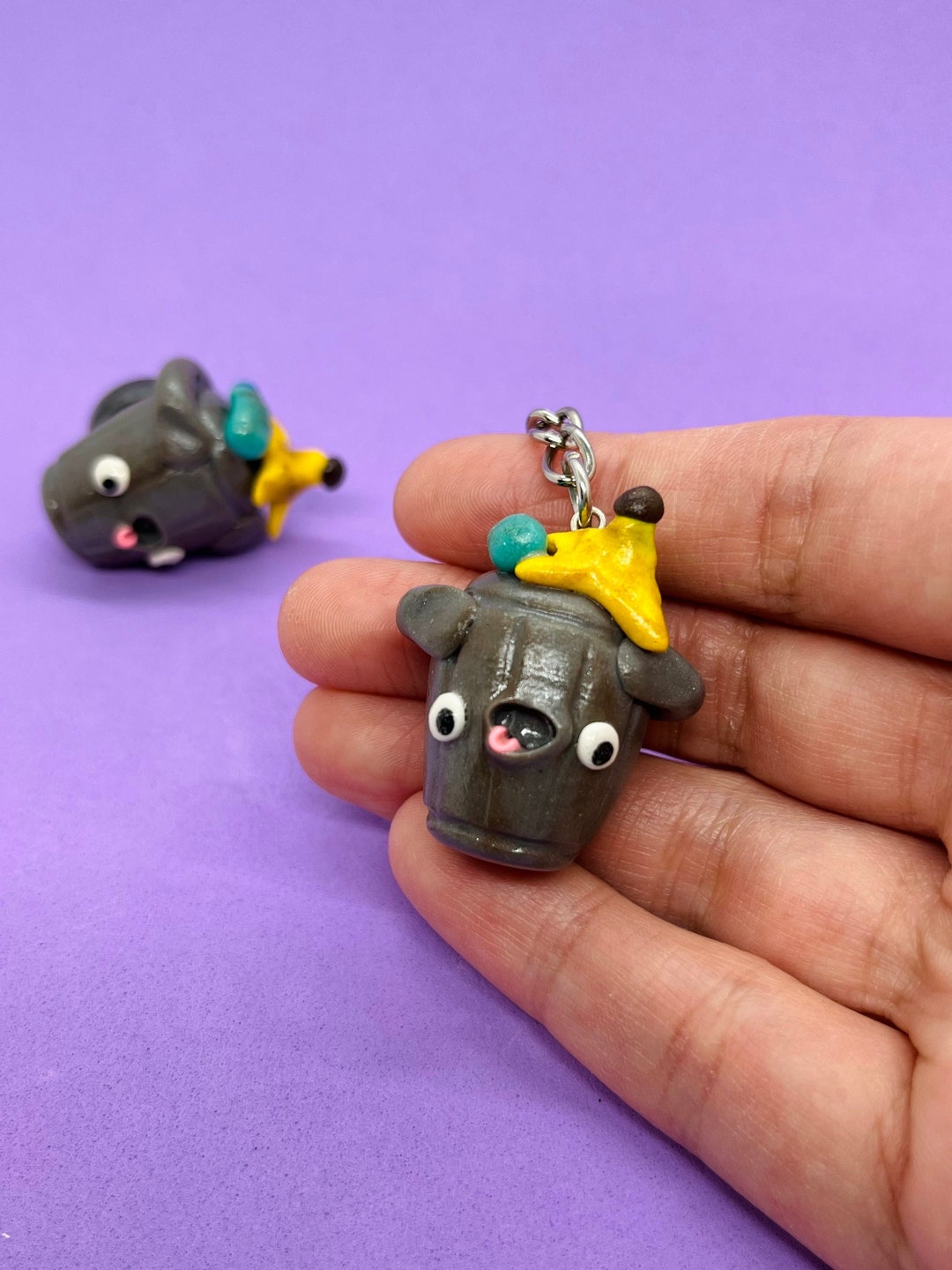 Silly Trash Can Keychain, Magnet | Kawaii Keychain, Clay, Funny Face ...