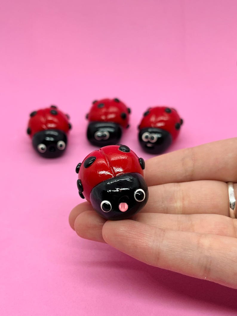 Cute Derpy Ladybug Sculpture| Kawaii, Polymer Clay Figurine, Funny Face ...