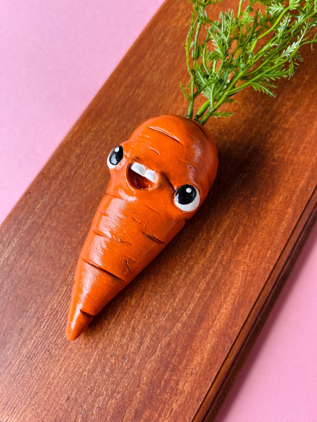 Funny Face Carrot Handmade Clay Sculpture Wall Art, Silly Clay, Food ...