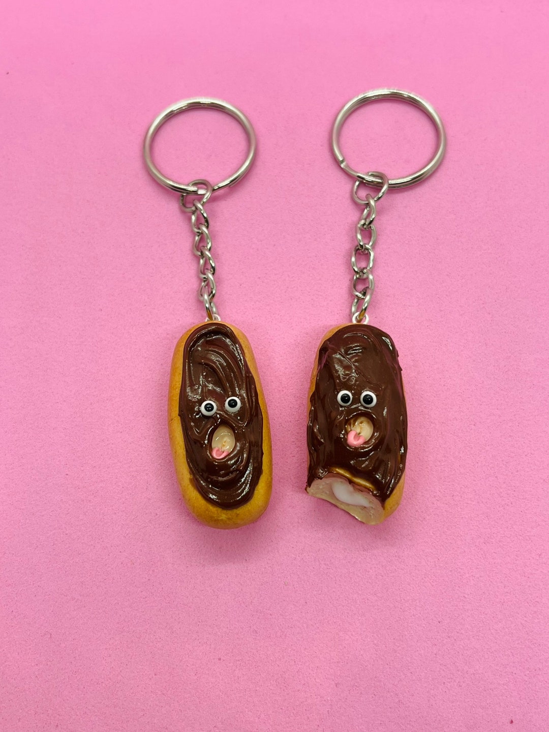 Cute Eclair Keychain Kawaii Keychain Clay Food Keychain Funny Face Food Keychain Cute T