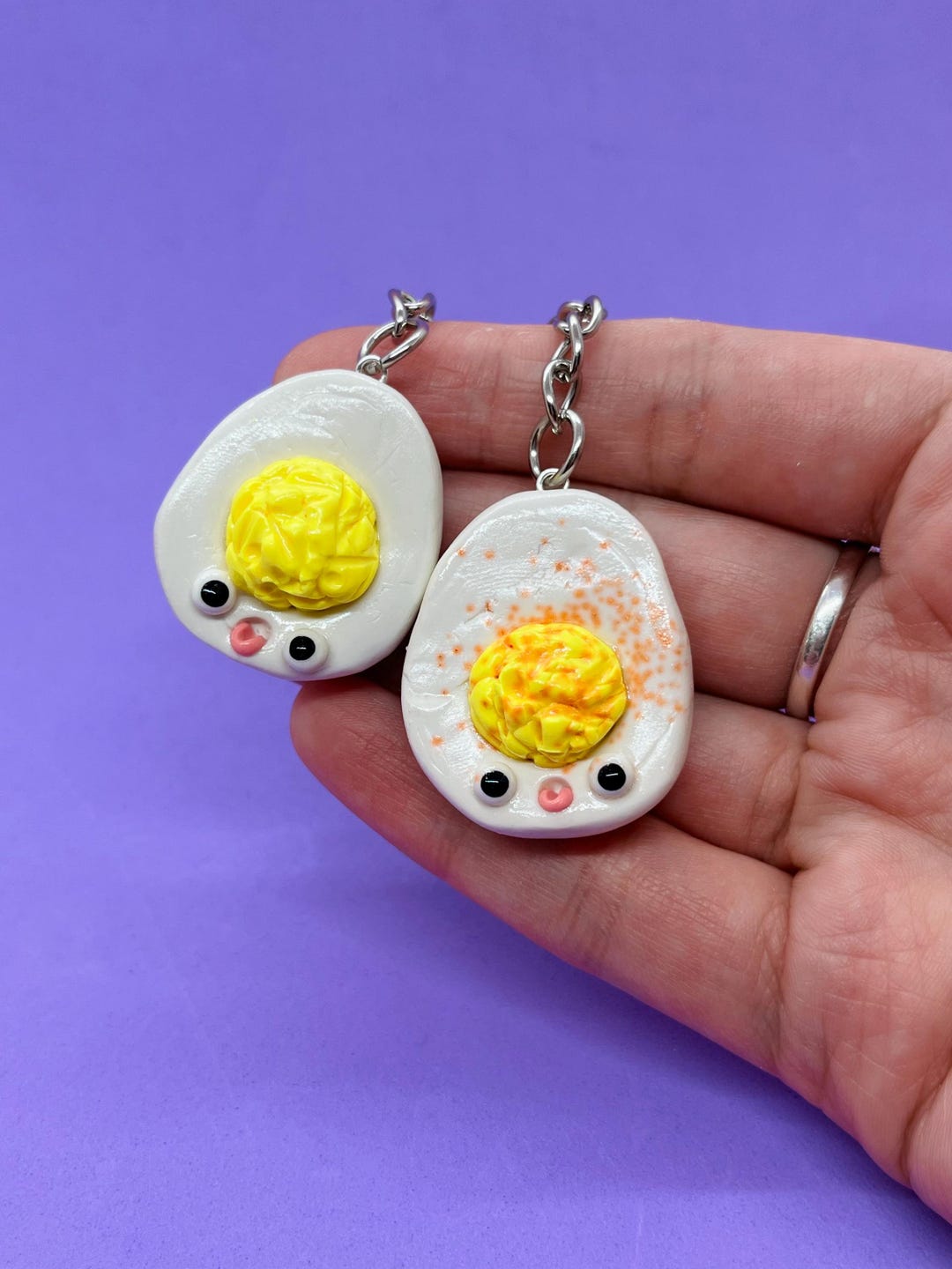 Cute Deviled Egg Keychain | Kawaii Keychain, Clay Food Keychain, Funny ...