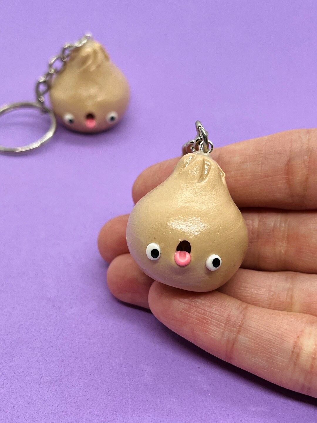 Cute Bao Keychain | Kawaii Keychain, Clay Food Keychain, Funny Face ...