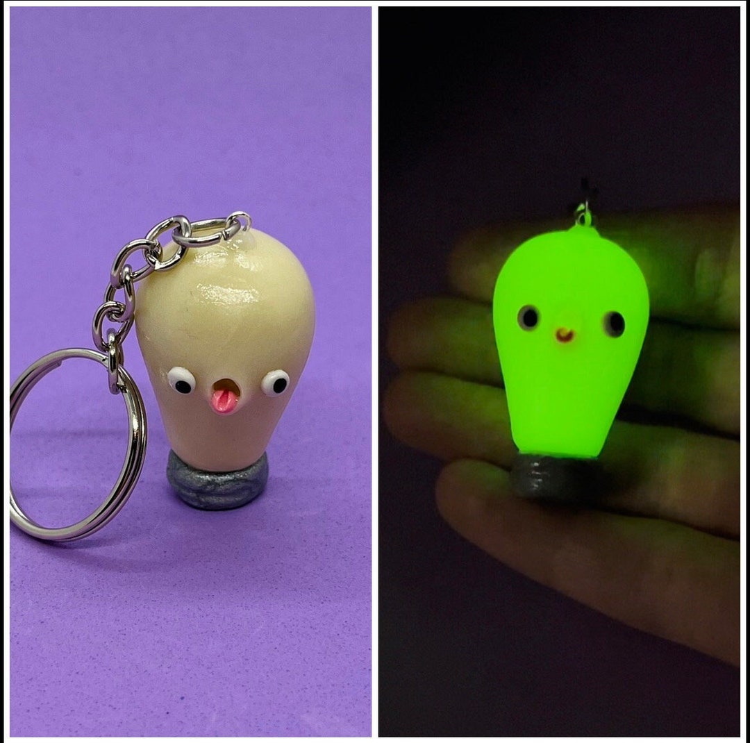 Cute Glow in the Dark Light Bulb Keychain | Kawaii, Funny Face Keychain ...
