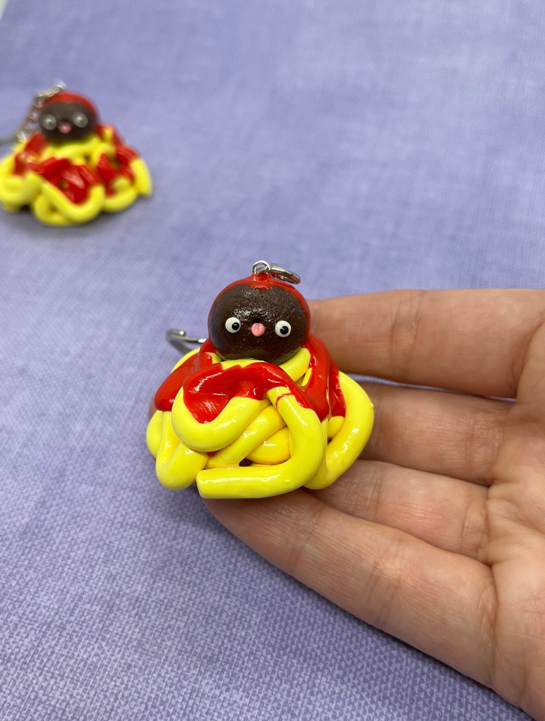 Cute Spaghetti and Meatball Jumbo Keychain | Kawaii Keychain, Clay Food ...