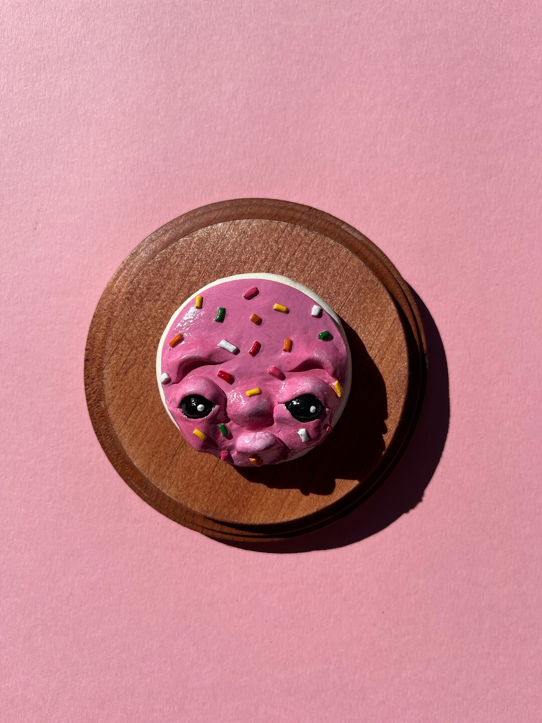Derpy Pouting Pink Sugar Cookie Handmade Clay Sculpture Wall Art, Silly ...