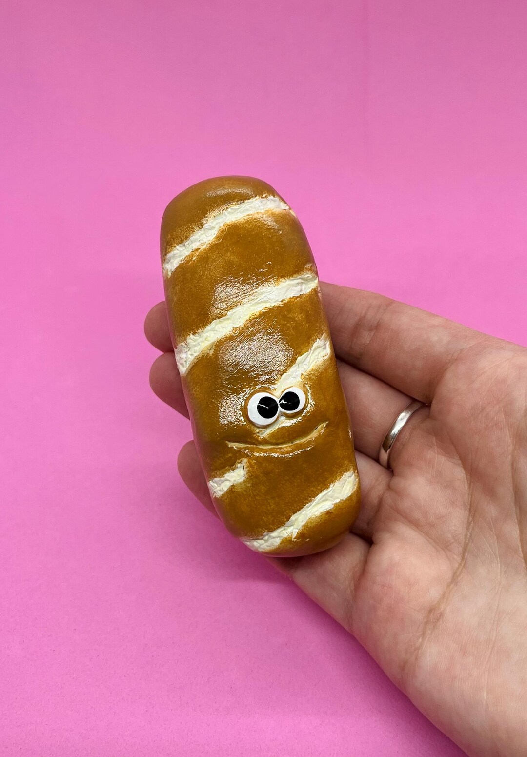Cute Smiling Face Baguette Bread Handmade Clay Sculpture, Silly Foods ...