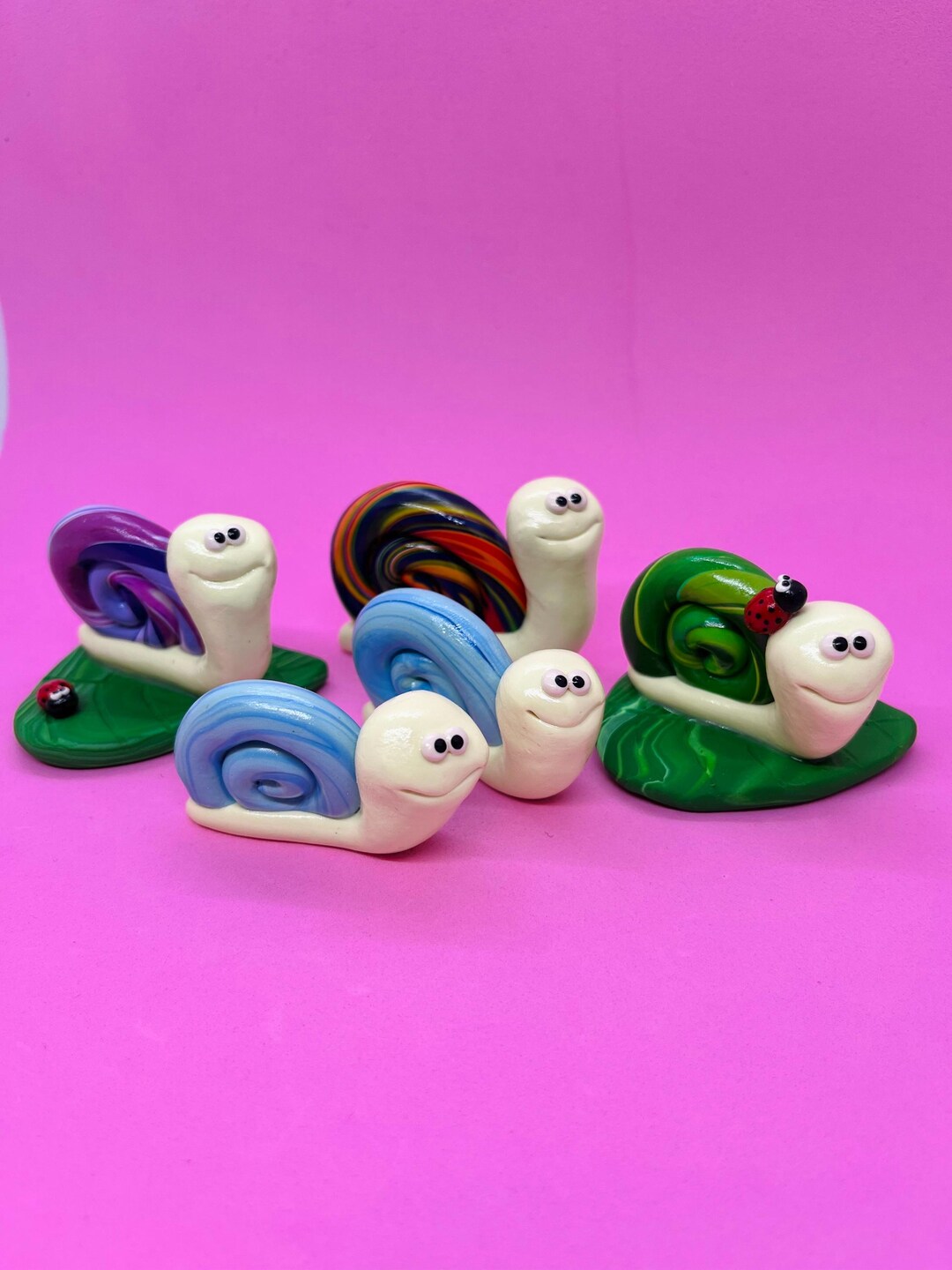 Cute Derpy Snail Sculpture| Kawaii, Garden Polymer Clay Figurine, Funny ...