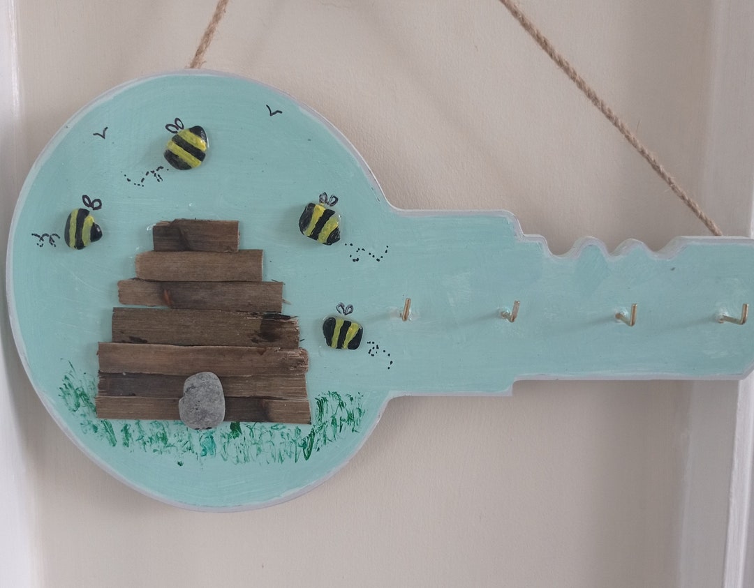 Large Sea Glass and Wood Beehive Key Hanger - Etsy