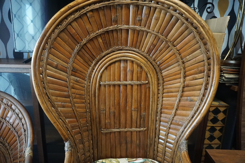 Mid Century Modern Rattan Rising Sun Chair FREE Shipping - Etsy