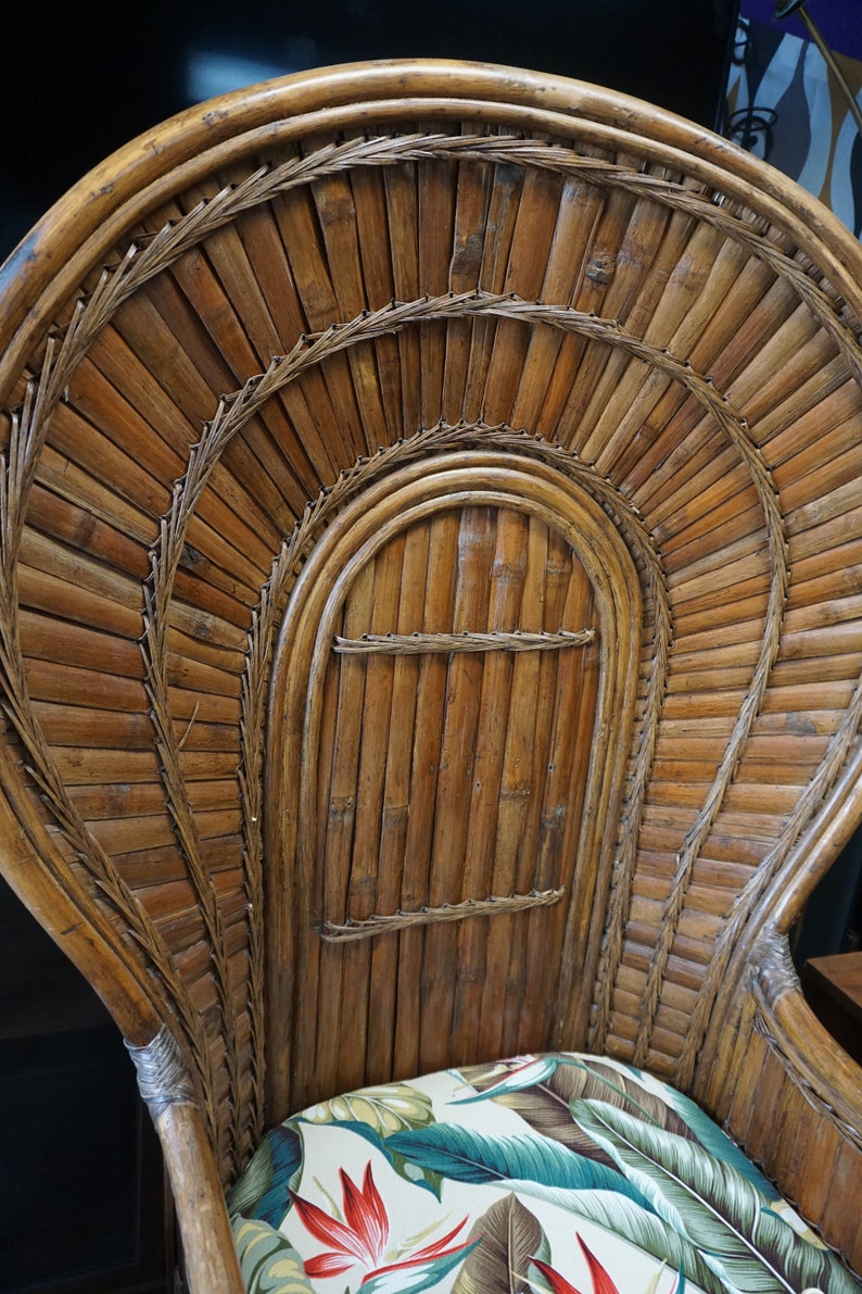 Mid Century Modern Rattan Rising Sun Chair FREE Shipping - Etsy