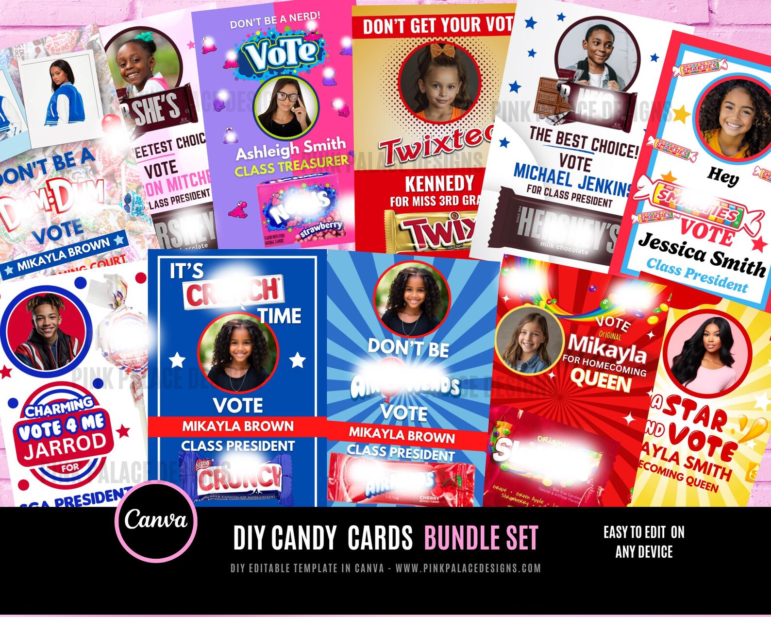 10 Candy Card Campaign Bundle Templates, Editable Homecoming Election ...