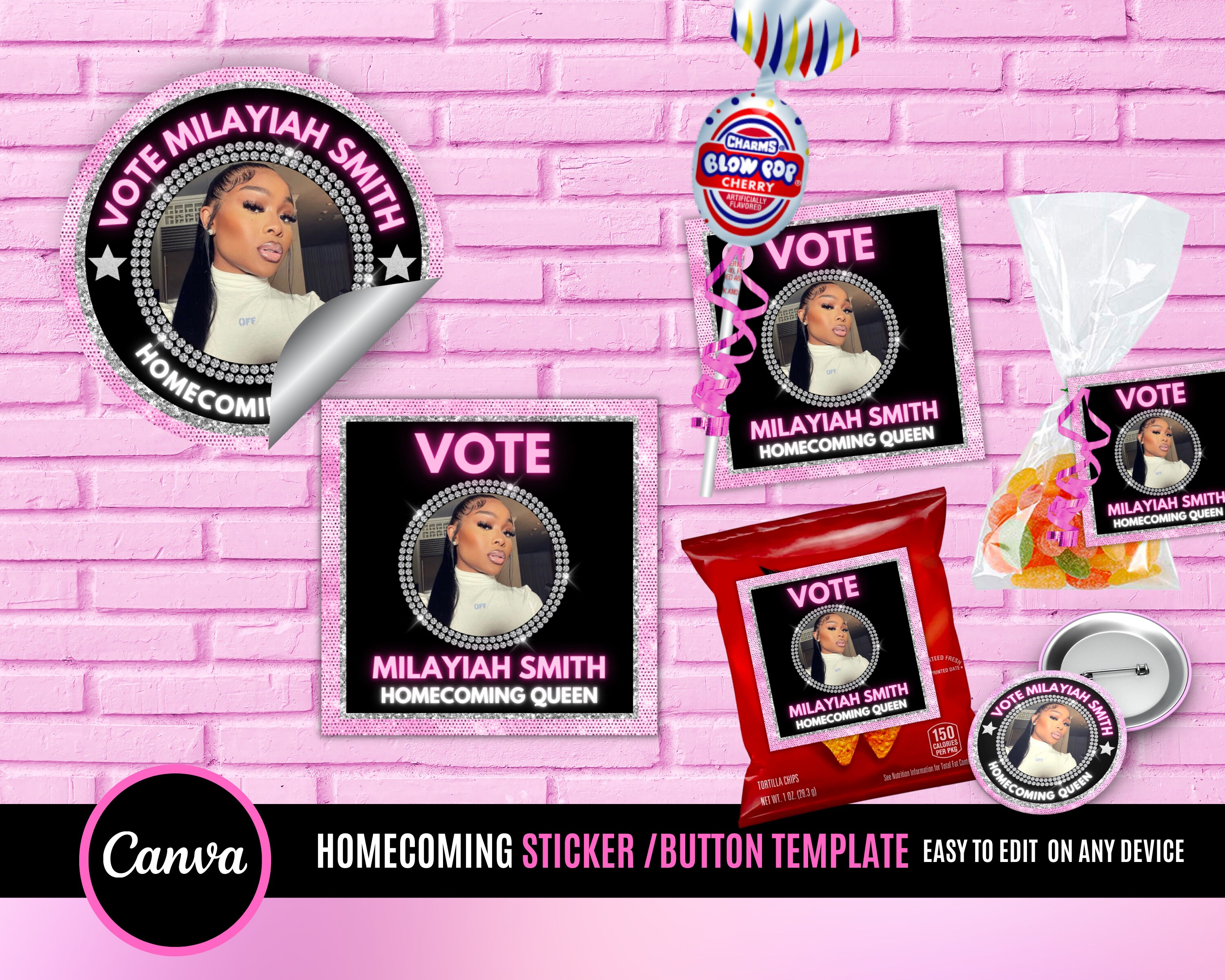 Vote Homecoming Queen Sticker, Class Campaign Pin Button (canva ...