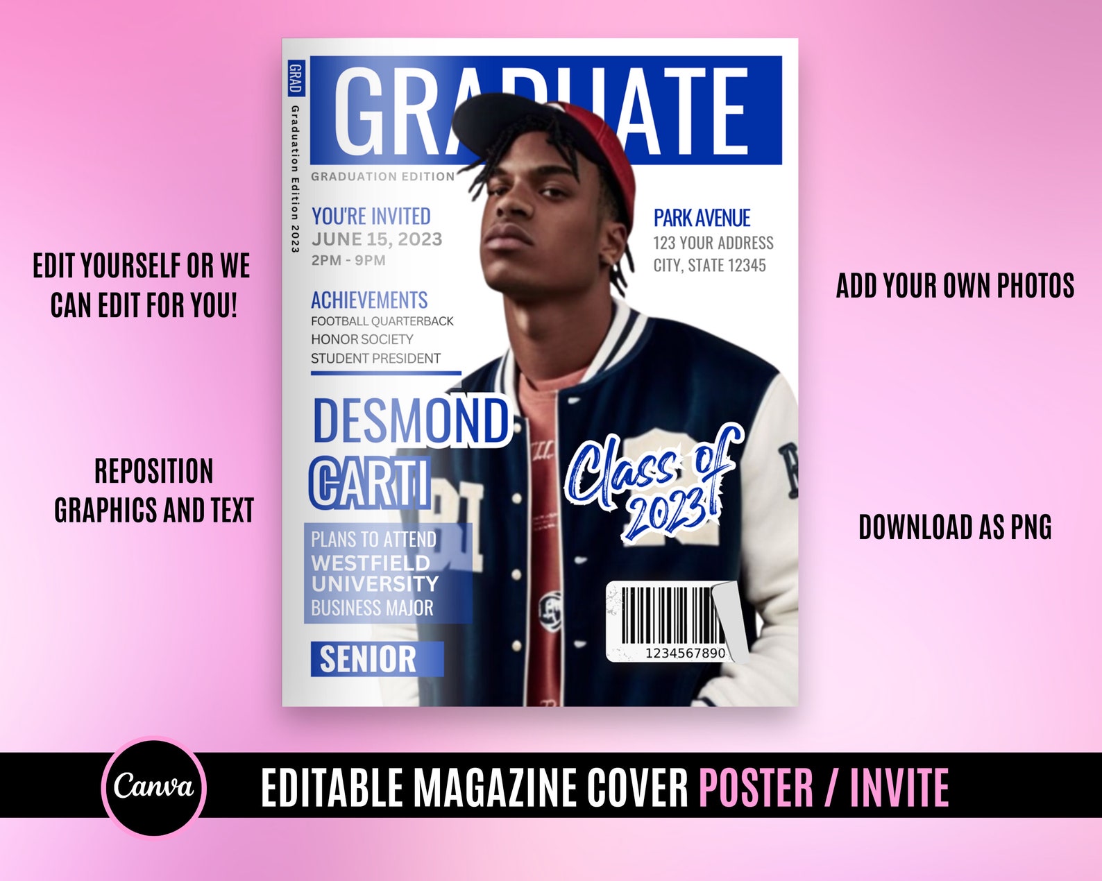 Graduation Magazine Cover, Magazine Cover Prom, Homecoming, Resizing ...