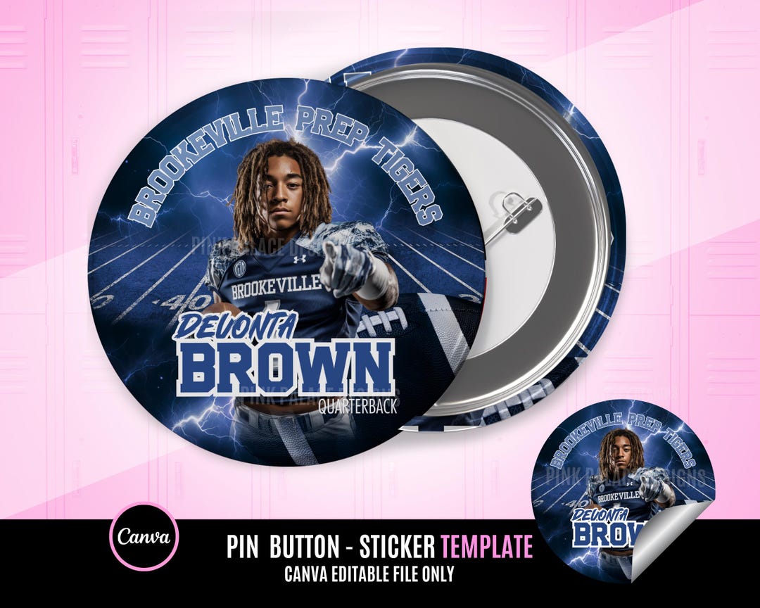 Football Pinback Button Template , Football Button, Football Sticker ...