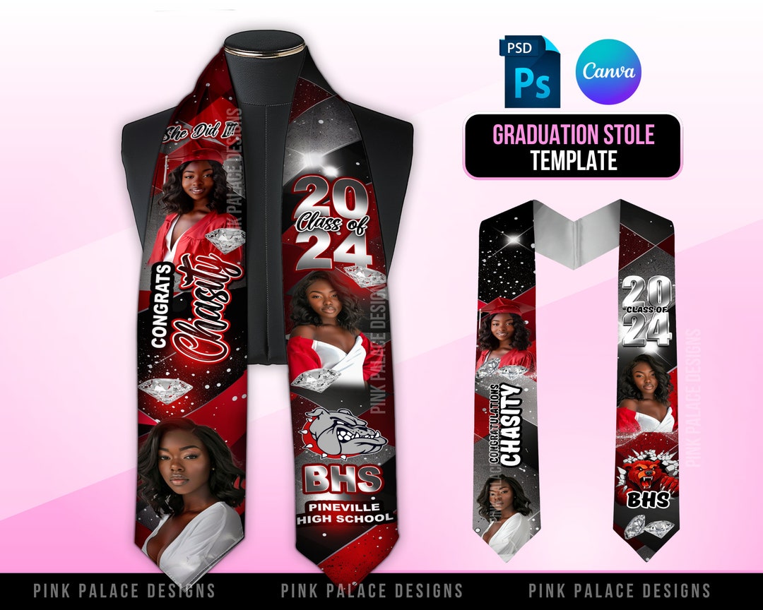Graduation Stole Sash, Red or Any Color, Editable in Canva, Class of ...