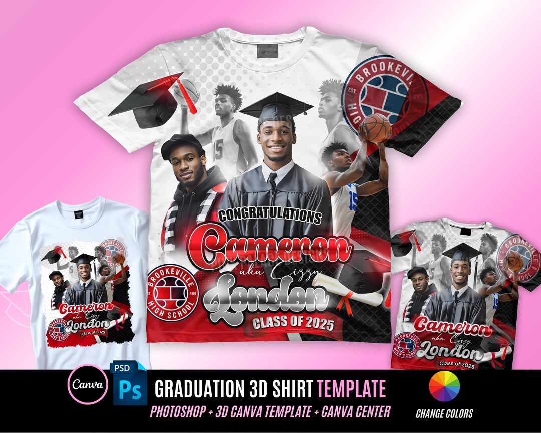 Graduation 3D Tee Shirt Design File, Red Black, Multicolor Design File ...