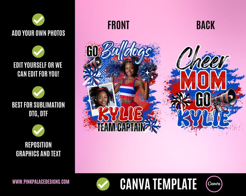 Cheerleader Design File, Cheer T Shirt Design, Editable in Canva, T ...