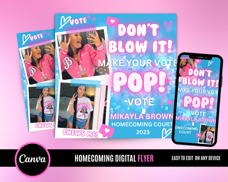 Vote Homecoming Queen Social Media Flyer Class Campaign Etsy
