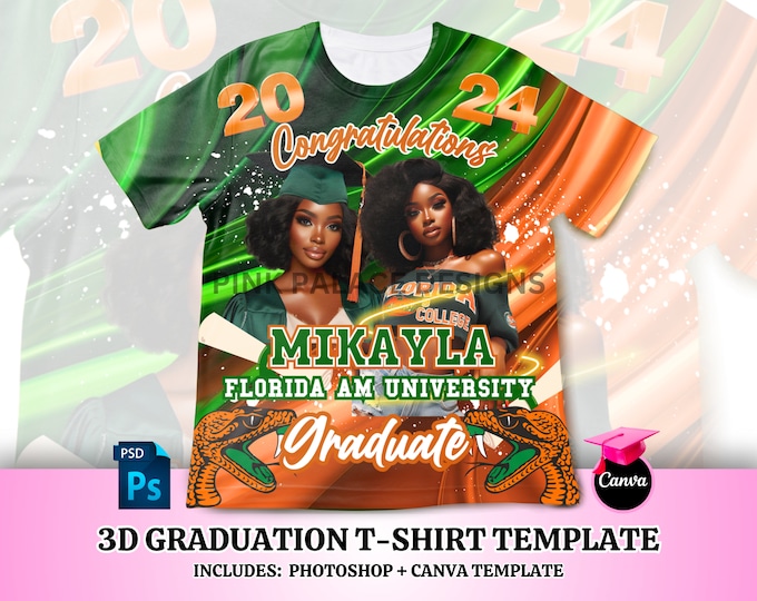 Graduation 3D Tee Shirt Design File, Pink and Black Design File ...