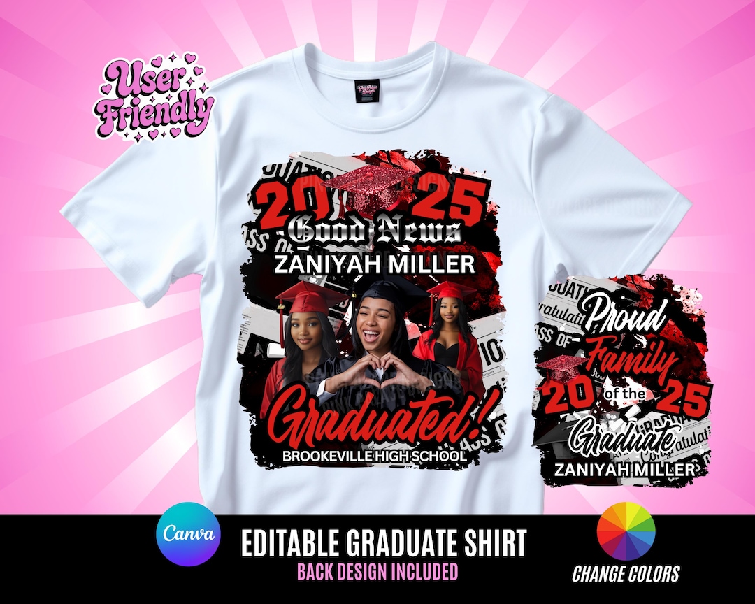 Graduation Center T Shirt Design File, Grad Newspaper Theme, Editable ...