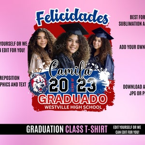 Graduation T Shirt Design, Spanish Felicidades Graduado, Editable in ...