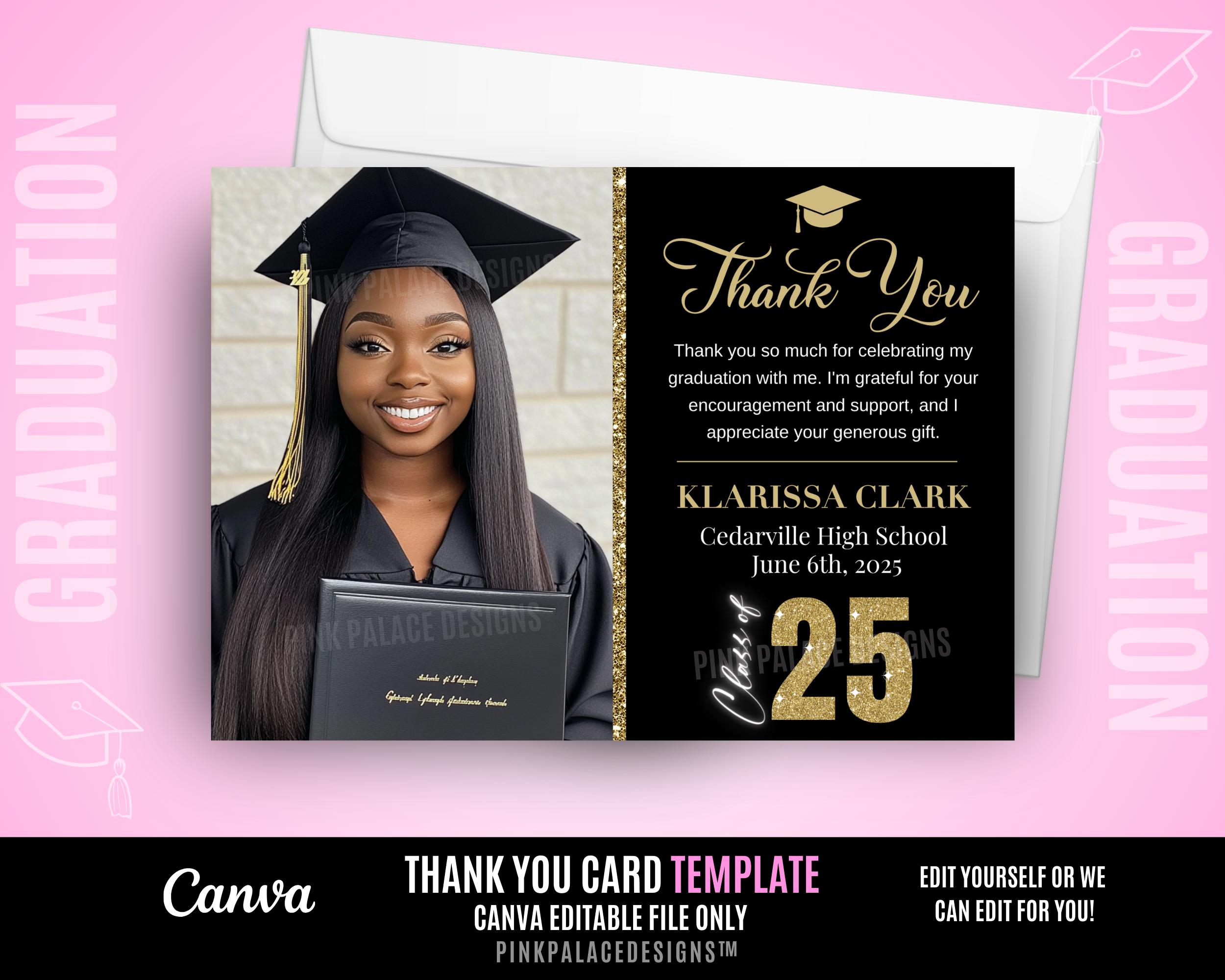Graduation Thank You Card, Personalized Thank You Card, Class of 2025 ...
