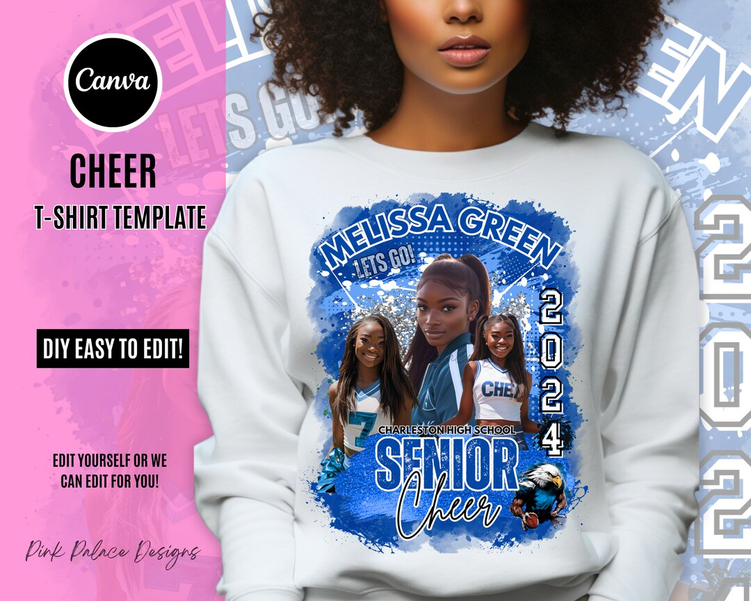 Cheerleader Design File, Blue Cheer T Shirt Design, Editable in Canva ...