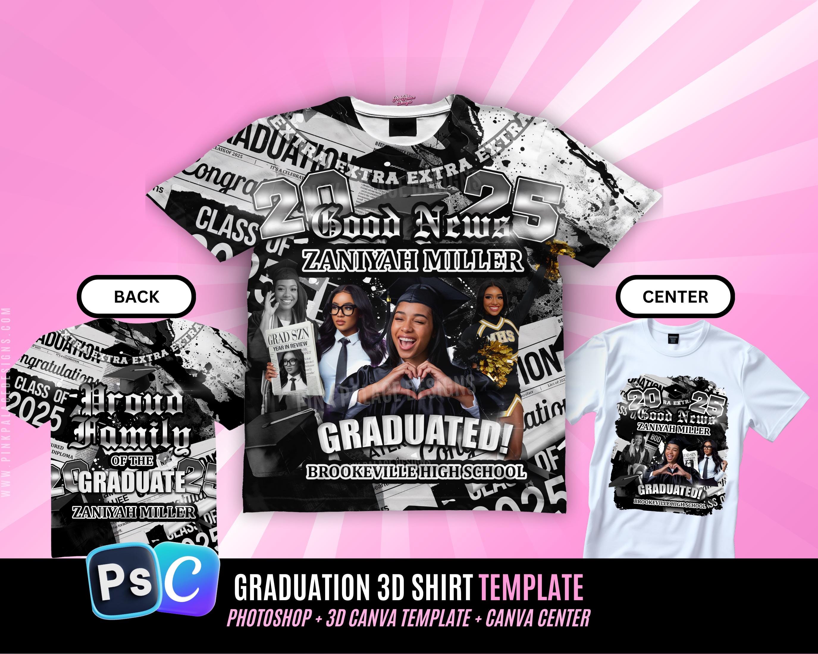 Graduation 3D Tee Shirt Design File, Grad Newspaper Theme, Editable in ...