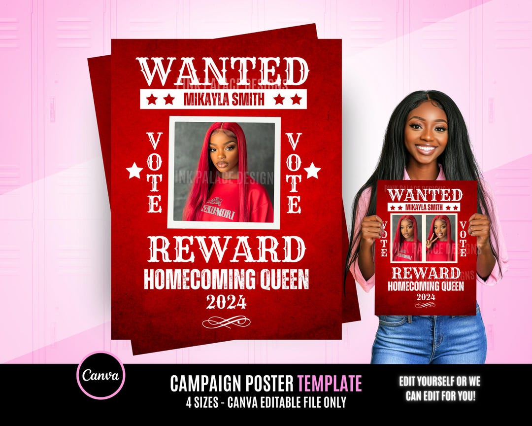 Red Wanted Poster Homecoming Queen, Homecoming Poster, Class Treasurer ...