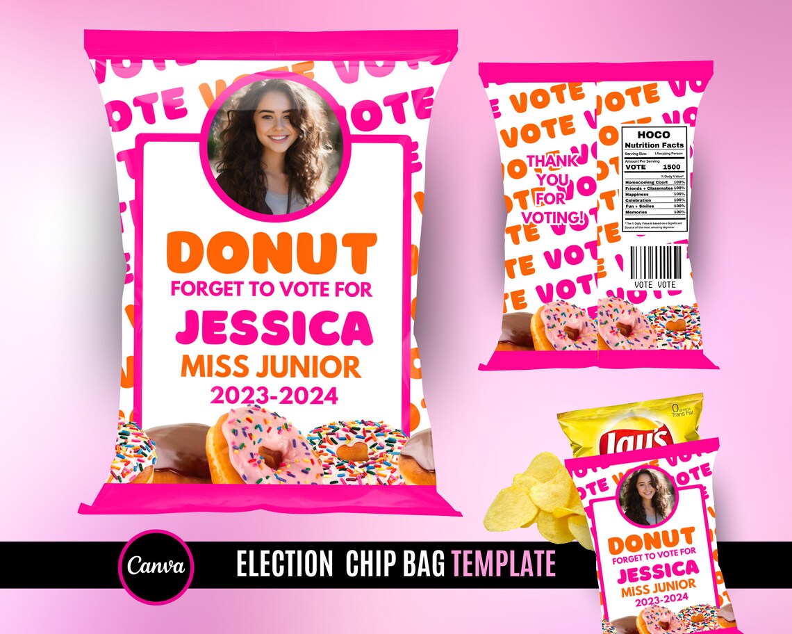 Donut Forget to Vote Chip Bag, Class Campaign Snack Bag, Class Campaign ...