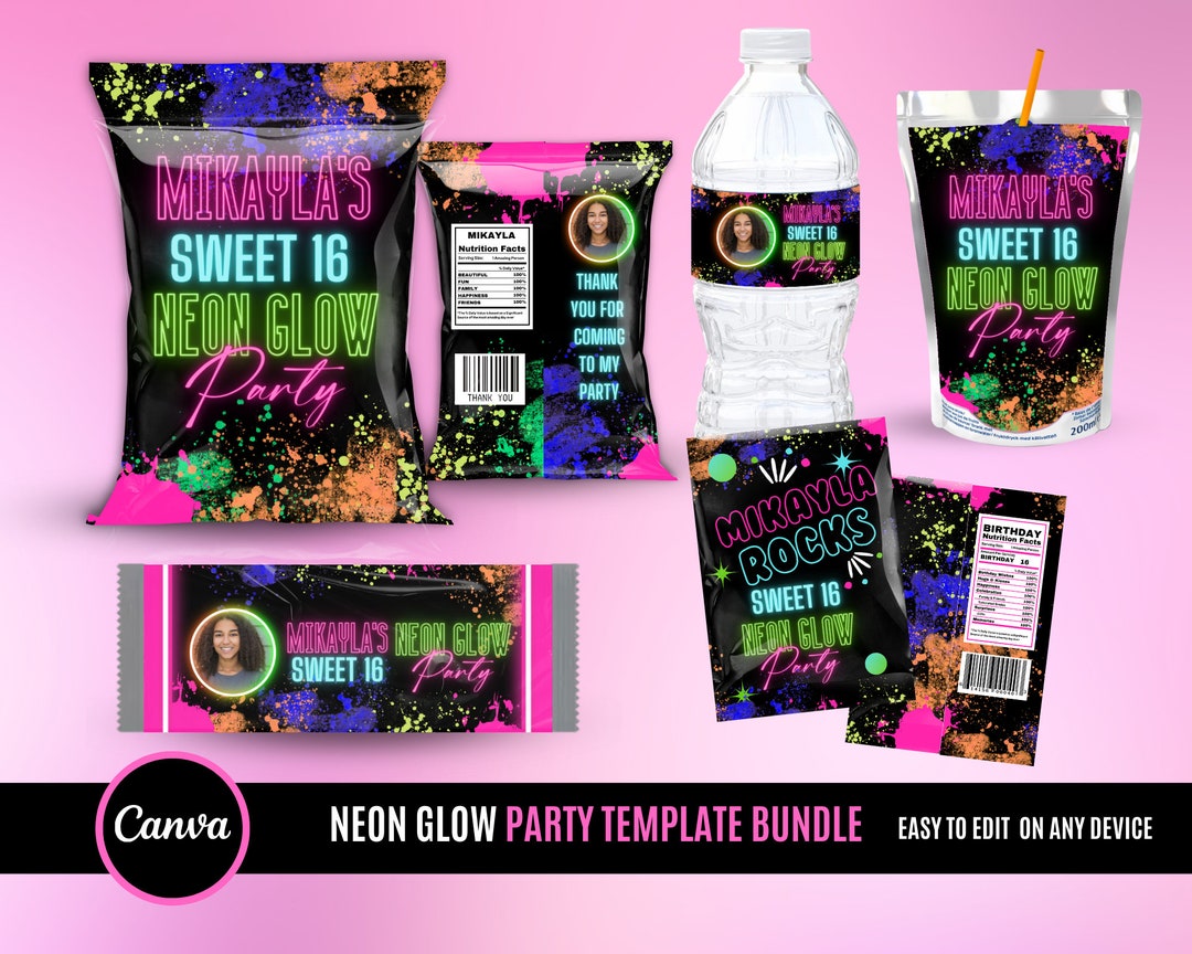 Neon Glow Birthday Party Bundle Neon Birthday Theme Digital Files Only Courtesy Editing