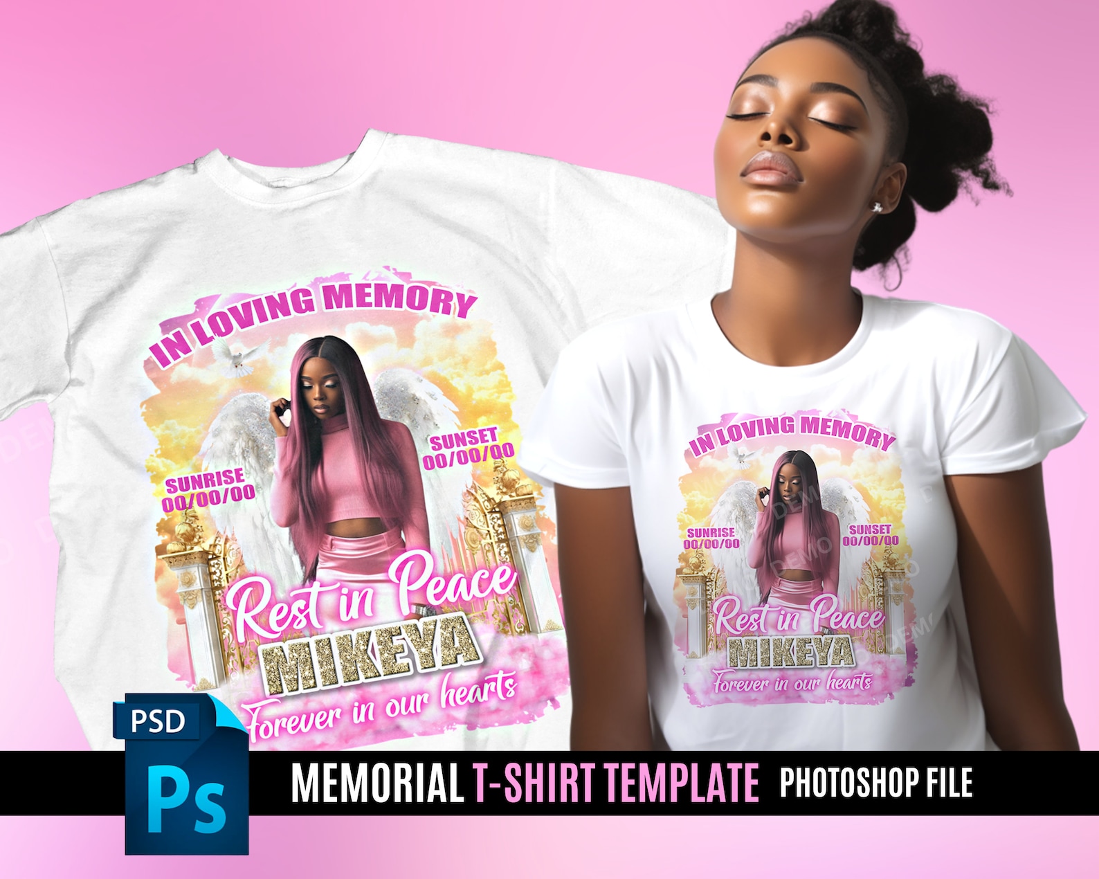 PHOTOSHOP TEMPLATE, in Loving Memory T Shirt Design, Editable in Canva ...