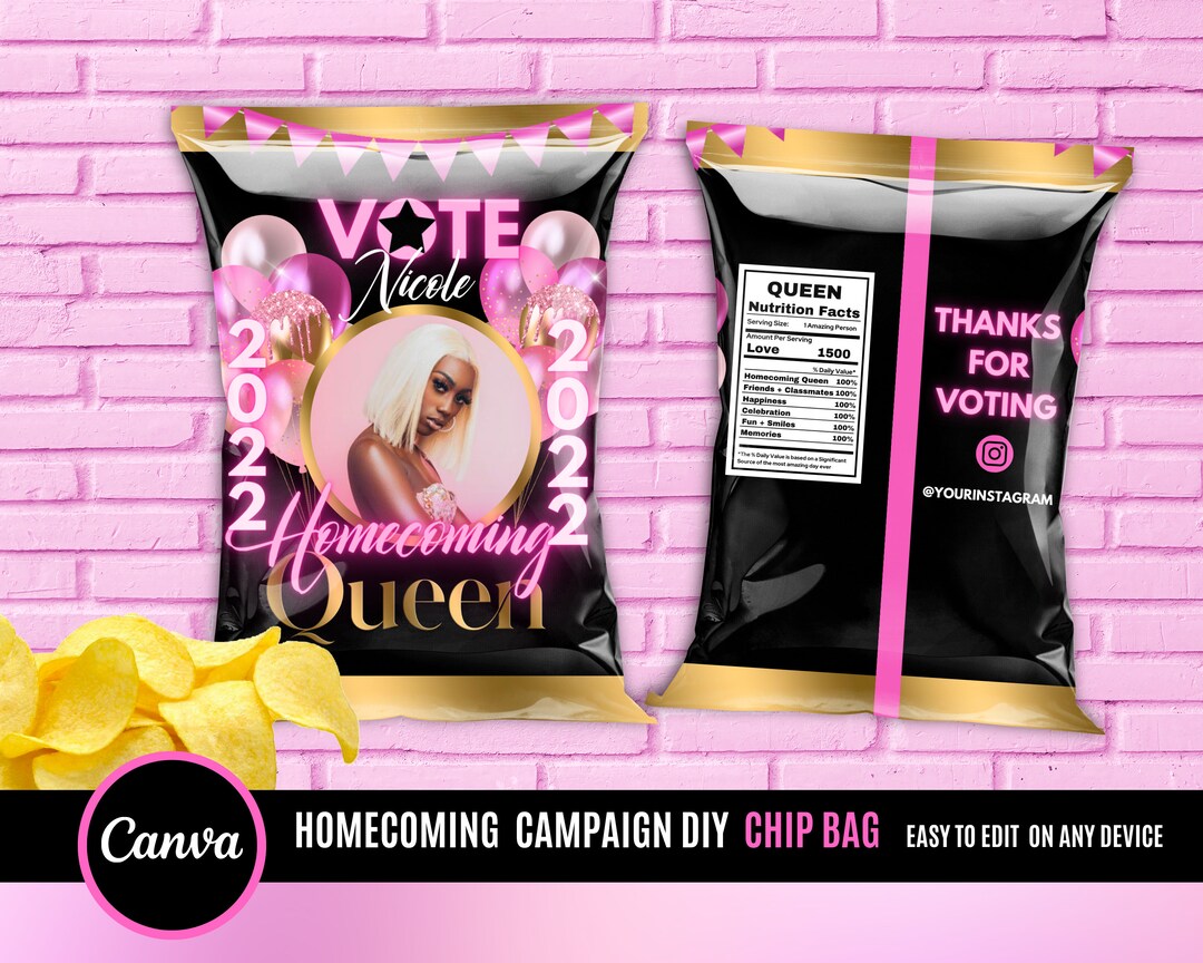 Vote Homecoming Queen, Class Campaign Snack Bag, Class Campaign, Chip ...