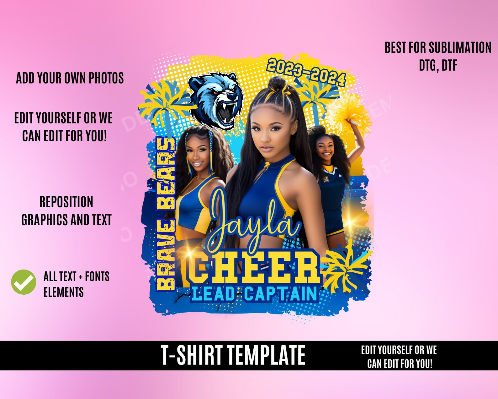 Cheerleader Design File, Cheer T Shirt Design, Editable in Canva, T ...