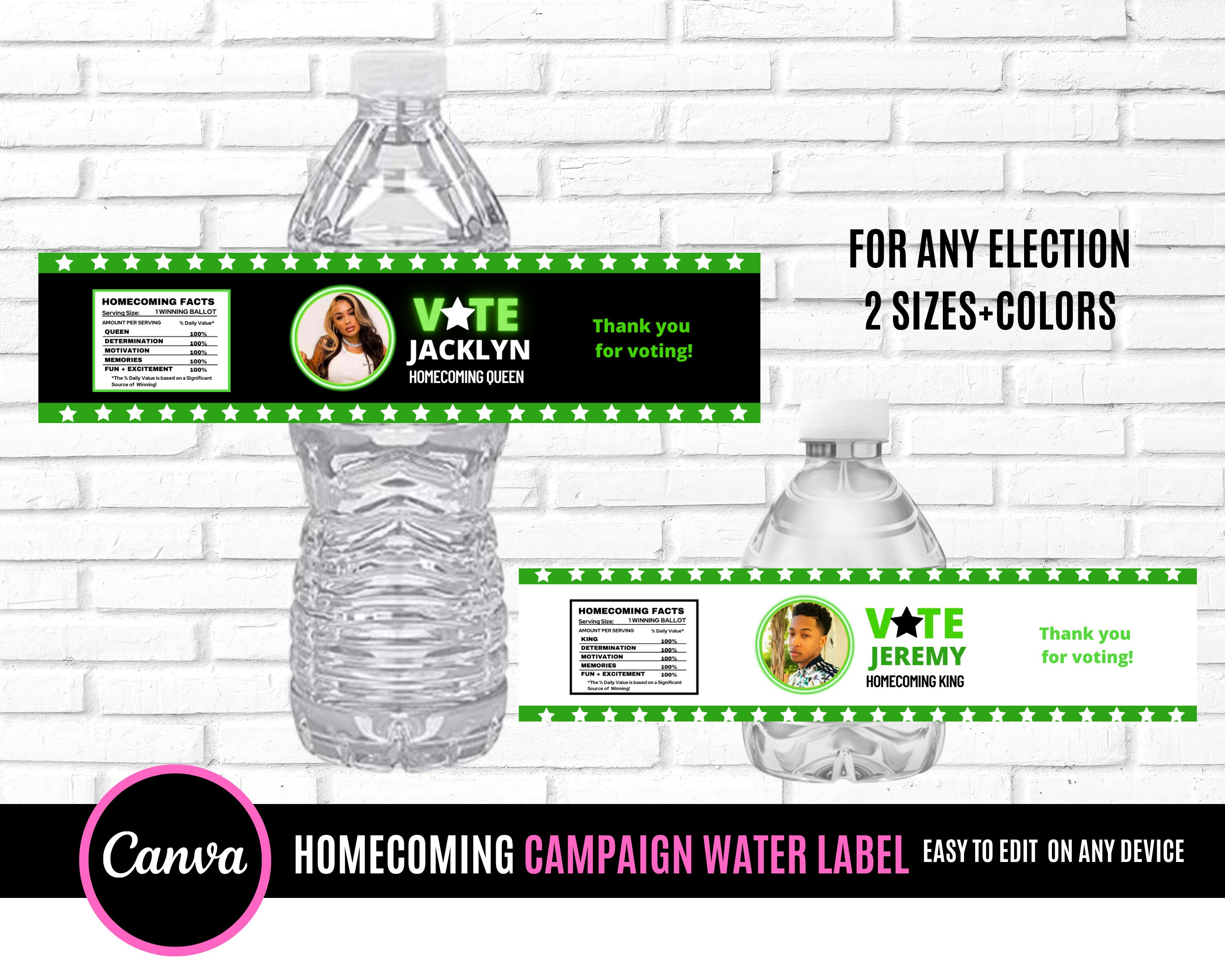 Water Bottle Label Campaign Water Bottle Label Homecoming - Etsy