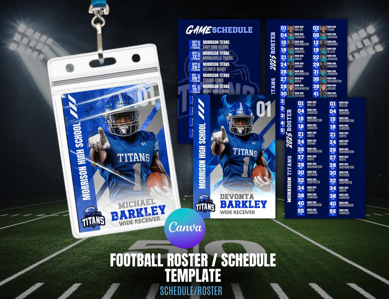 Editable Football Lanyard Card Template: Player, Schedule, Roster ...