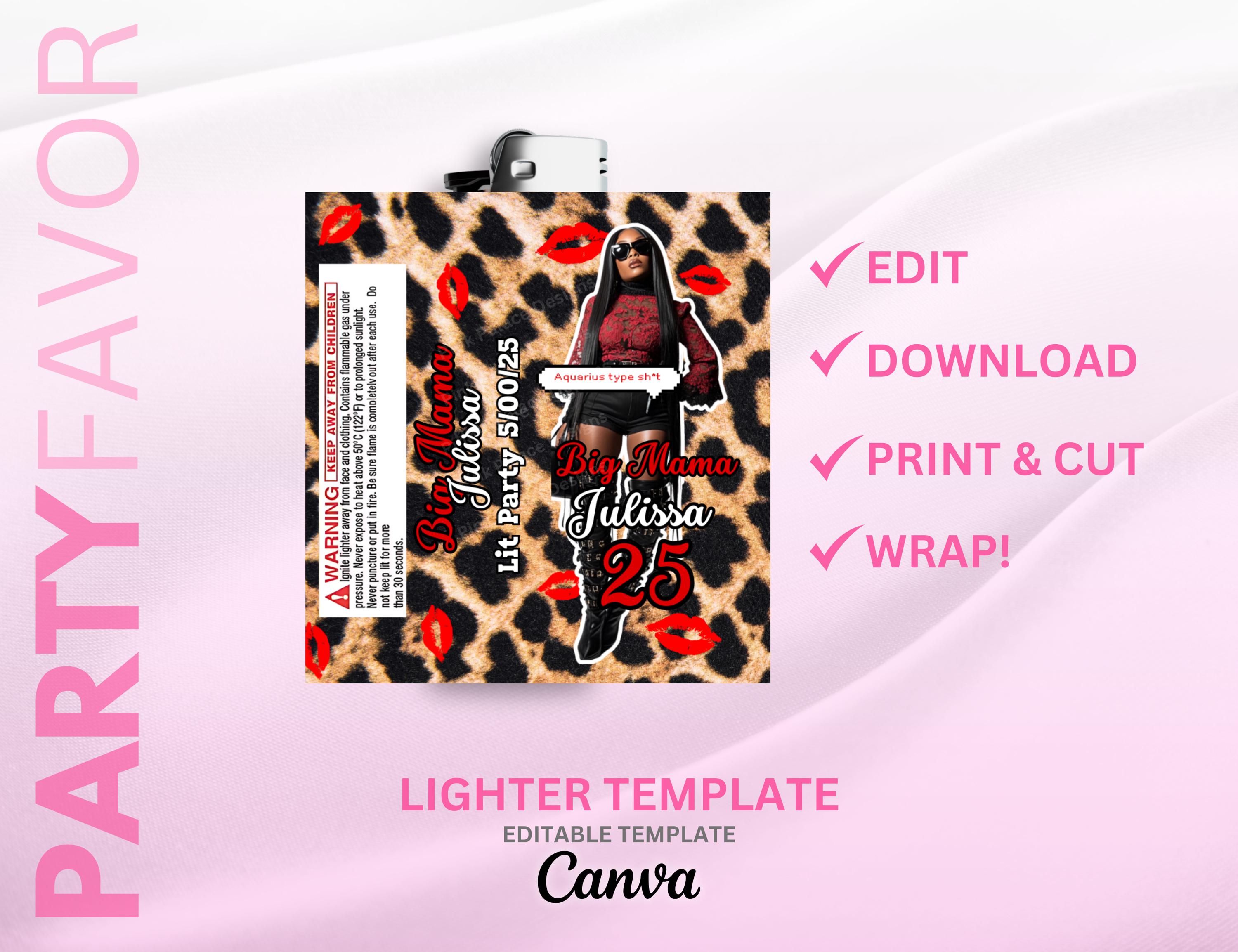 Lighter Template | Birthday Party Favor | Girl Birthday Party Favor ...