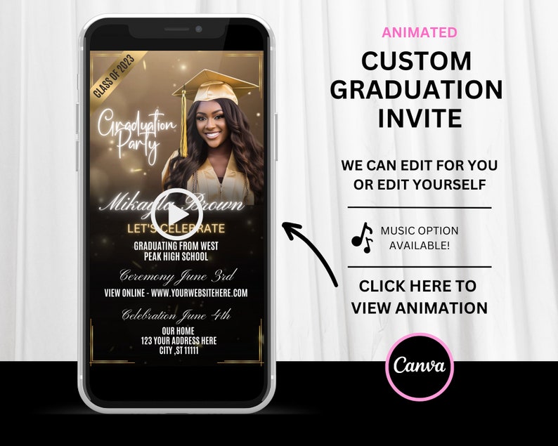 Animated Graduation Invitation Graduation Invitation is Edit - Etsy